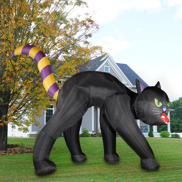Haunted Hill Farm 20-Ft Black Cat Halloween Inflatable with Lights, Outdoor Blow-Up, Halloween ...